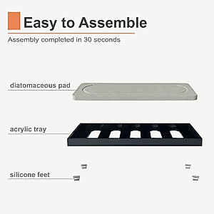 Authumberdale Instant Dry Sink Caddy Organizers, Sponge Holder for Kitchen Sink Counter, Water Absorbing Stone Drying Mat Rack, Soap Dish for Bathroom Countertop, Black Acrylic Tray with Grey Stone