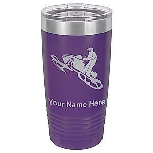 LaserGram 20oz Vacuum Insulated Tumbler Mug, Snowmobile, Personalized Engraving Included (Dark Purple)