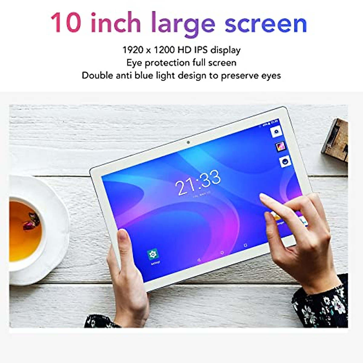 PUSOKEI 10in Tablet PC,1920x1200 IPS HD Tab,MT6750 Octa Core Processor,8GB 256GB RAM,for Android 11,Dual Dand WiFi,8MP 13MP Camera,8800mAh Tablet(Blue)