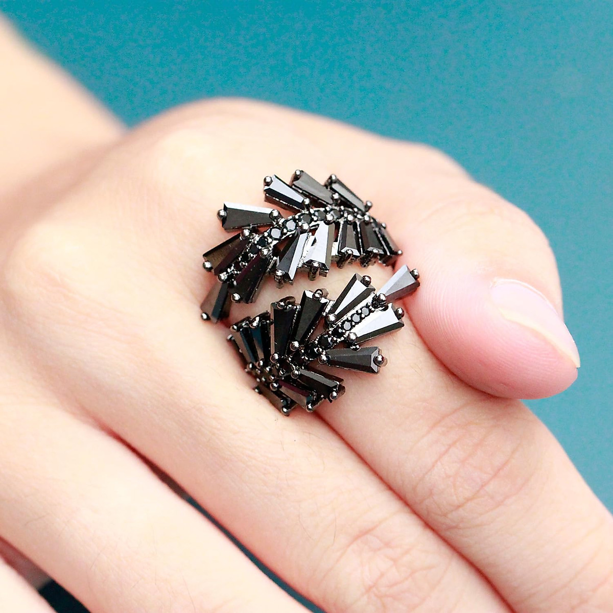 Art Cocktail Fashion Ring Size Adjustable From 6-8.5 Cubic Zirconia Jewelry for Women (Black)