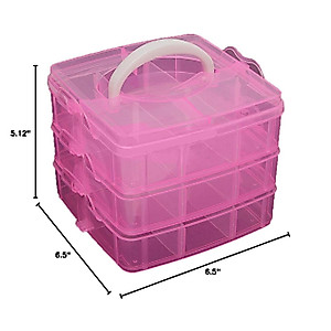 Baost 3-Layer Detachable Portable Clear Plastic Ornament Box Holder Carrier Art Craft Jewelry Earring Ring Beads Sewing Accessories Storage Organizer Container Case with Handle Pink