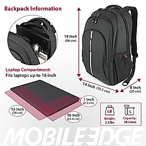 Mobile Edge Commuter Laptop Backpack for Men and Women, 16 Inch Computer Bag for Travel, Work, Commuting, with USB Charging Port, Lightweight, Black