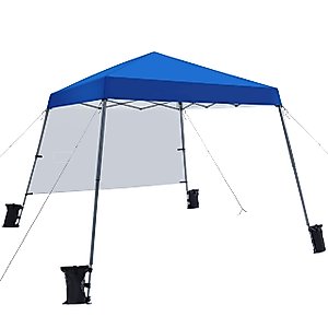 Yaheetech Pop Up Canopy Tent with Backpack, 10x10 Base Portable Easy One Person Setup Folding Shelter Compact Lightweight Slant Leg Canopy with 1 Sidewall, 8x8 Top, Blue