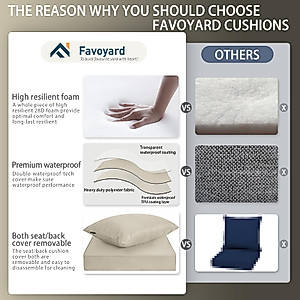 Favoyard Outdoor Seat Cushion Set 22 x 22 Inch Waterproof & Fade Resistant Patio Furniture Cushions with Removable Cover Deep Seat & Back Cushion with Handle and Adjustable Straps for Chair Sofa Couch