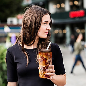 20 OZ Glass Cups with Acacia Lids and Glass Straws - 4pcs Set Beer Can Shaped Drinking Glasses, Iced Coffee Glasses, Cute Tumbler Cup for Smoothies, Juices, Boba Tea, Water - Cleaning Brush Included