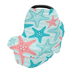 Nautical Ocean Starfish Baby Car Seat Covers, Nursing Cover Breastfeeding Scarf Soft Breathable Stretchy Coverage, Infant Stroller Cover for Boys Girls