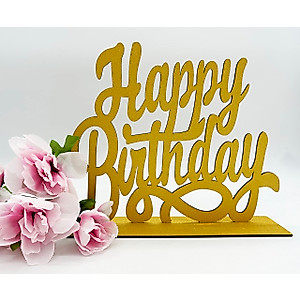 Happy Birthday Wood Sign Wall Decor Wooden Table Sign Centerpiece Birthday Party Decoration Supplies - 4 PCS (Gold/Glitter)