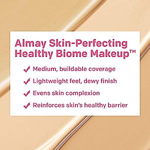 Almay Skin Perfecting Healthy Biome Foundation Makeup with Prebiotic Complex SPF 25, Hypoallergenic, -Fragrance Free, 130 Medium, 1 fl. oz.