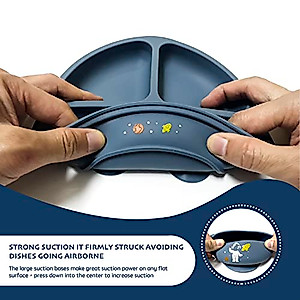 Soft Silicone Baby Feeding Set With Pattern, Baby Led Weaning Supplies with Adjustable Bib, Suction Bowl, Suction Divided Plate, Straw Cup, First Stage Spoon & Fork