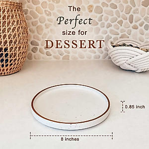 Mora Ceramic Flat Plates Set of 6-8 in - The Dessert, Salad, Appetizer, Small Lunch, etc Plate. Microwave, Oven, and Dishwasher Safe, Scratch Resistant. Kitchen Porcelain Dish - Vanilla White