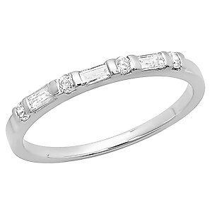 Dazzlingrock Collection 0.20 Carat (ctw) Round & Baguette White Alternate Diamond Wedding Band for Women in 14K White Gold, Size 8