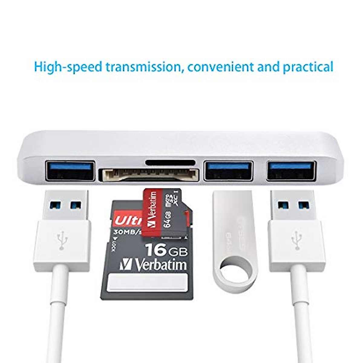 Leya-US Spare Part 5 in 1 Multi-Function Aluminium Alloy 5Gbps Transfer Rate USB-C/Type-C HUB Adapter with 3 USB 3.0 Ports & SD Card Slot & TF Card Slot Compatible for MacBook 2015/2016 / 2017(Gre