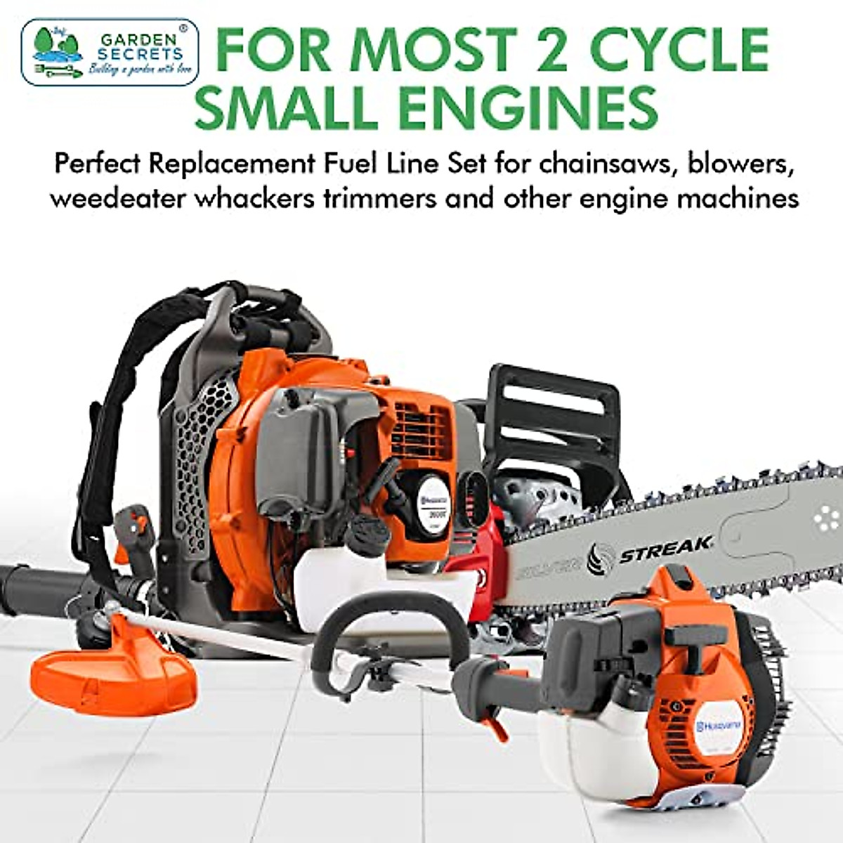 GARDEN SECRETS (4 sizes) Fuel Line Fuel Hose Replacement Fuel Tube for Lawn Mower String Trimmer Chiansaw Blower Generator Power Tools with Small Engine