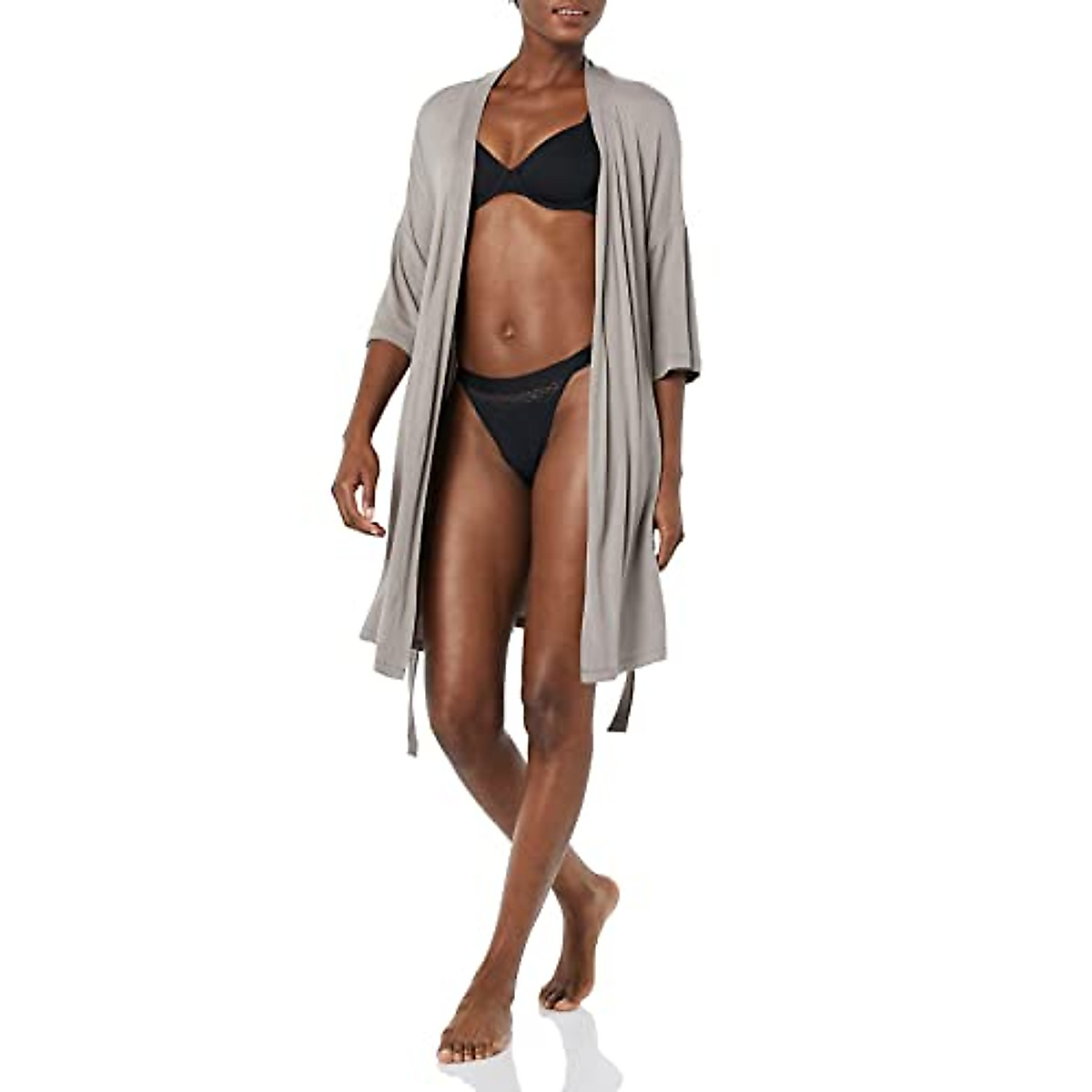 Amazon Essentials Women's Cotton and Lace Thong Underwear, Pack of 4, Black, X-Small