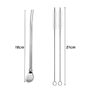 EvaGO Reusable Stainless Steel Drinking Straws with Filter Spoon 6 Pieces Yerba Mate Tea Bombilla Drinking Straws with 2 Pieces Cleaning Brushes Set, 7.1inch Long