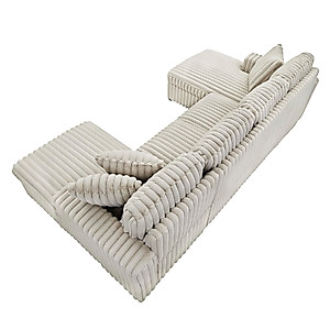 122'' Convertible U-Shaped Faux Rabbit Fur Plush Sectional Sleeper Sofa, Upholstered Cloud Couch Pull-Out Sofa Bed with Storage Chaise and 3 Throw Pillows for Living Room (Khaki, 122'' x 64'')