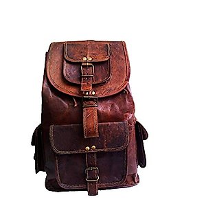 jaald 18" Leather Backpack Travel rucksack knapsack daypack Bag for men women