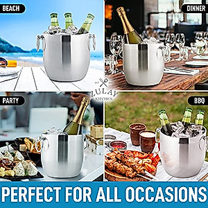 Zulay 3 Liter Double-Wall Insulated Ice Bucket For Cocktail Bar - Ice Buckets For Parties, Outdoor & Indoor - Stainless Steel Ice Bucket With Lid, Strainer & Tongs Included