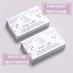 Unicorn Diaper Raffle Tickets, Girls Baby Shower Games for Prizes, Baby Shower Diaper Raffle Invitation Insert Cards, 25 Pack