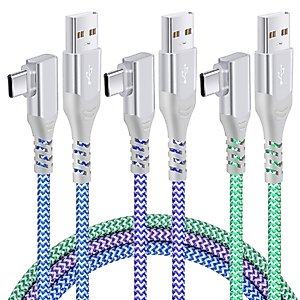 USB C Cable, Pofesun [3Pack,6.6ft]3.1A Type C Charger Fast Charging Cable Right Angle,Braided USB C Charging Cord Compatible with Samsung Galaxy S21 S10 Plus Note 10 9,LG G8 V40,Moto-Blue,Green,Purple