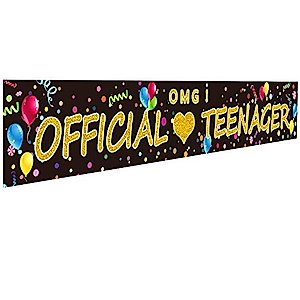 Ushinemi Official Teenager Banner for Outdoor Yard, Happy 13th Birthday Banner, Cheer to 13 Year Old Birthday Party Decorations Supplies Sign Backdrop, Colorful and Gold, 9.8x1.6Ft