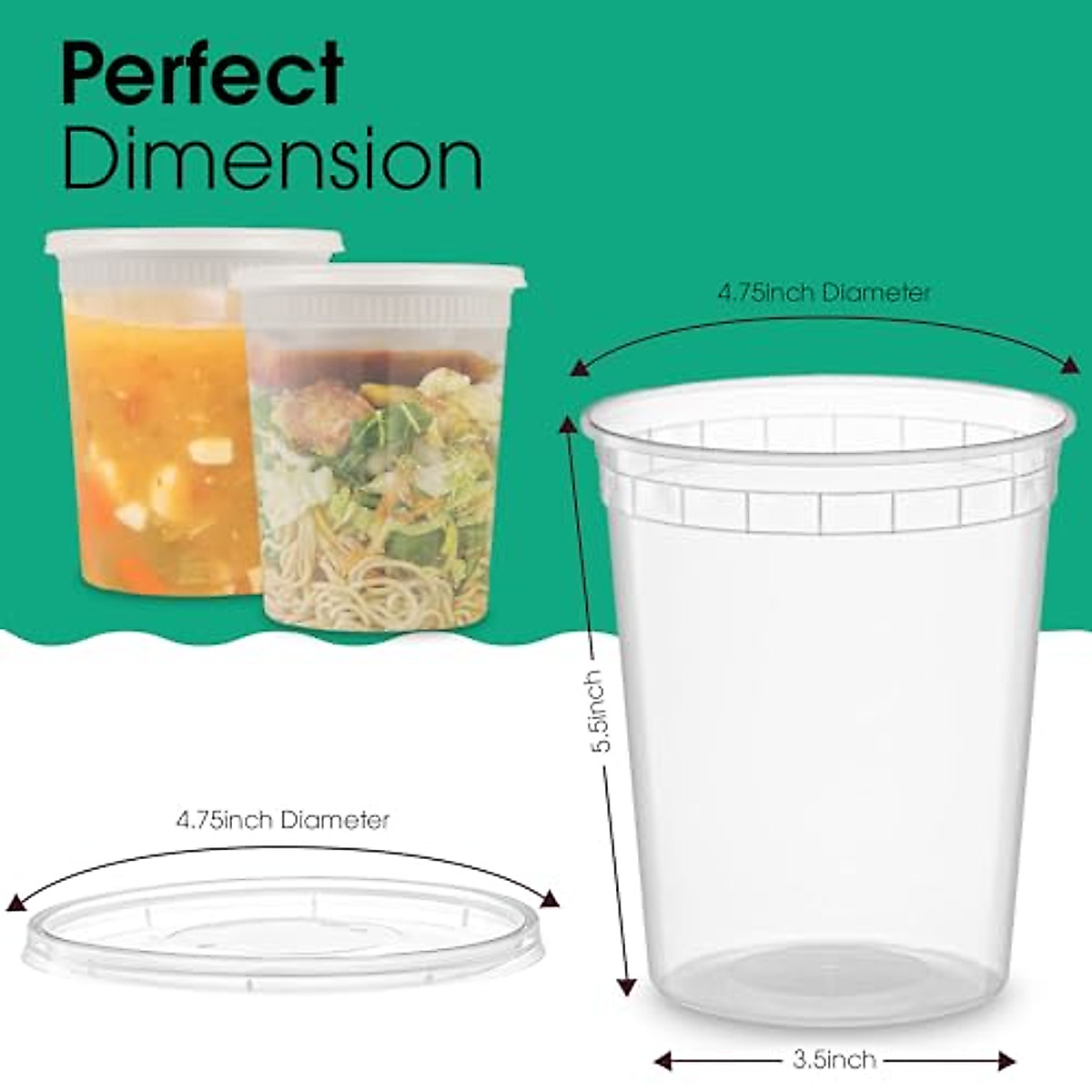 BaydenB 32 oz Deli Containers with Lids | Food-Grade Plastic, Microwave and Freezer Safe, Stackable, Leak-Proof, and Versatile for Meal Prep, Leftovers, and Takeout Storage (15)