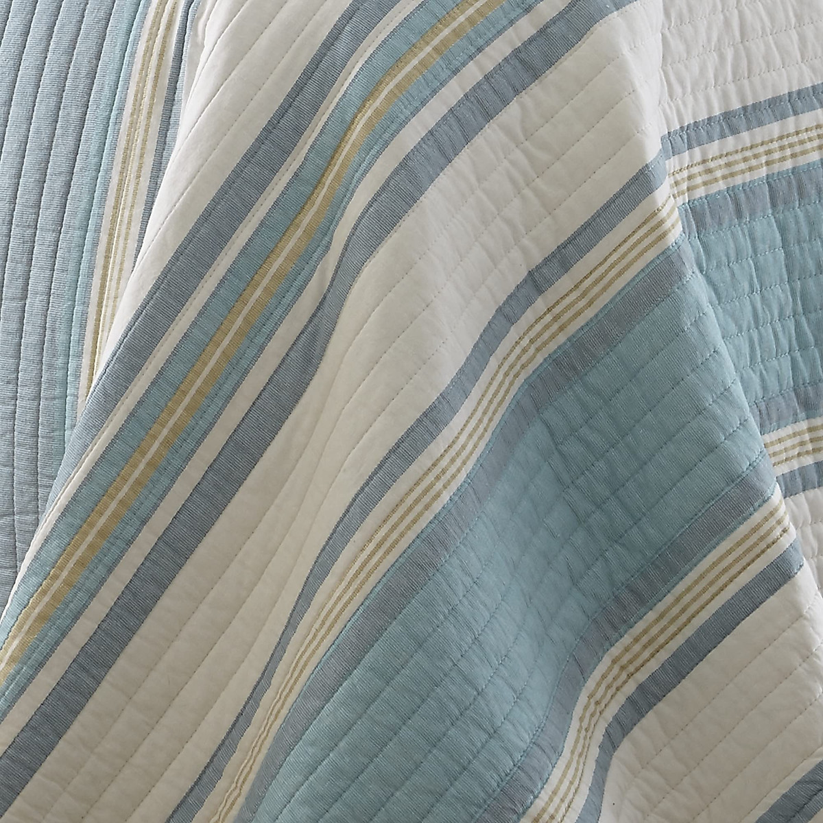Levtex Home - Kailua Quilt Set - King Quilt + Two King Pillow Shams - Stripe - Blue Teal Taupe Cream - Quilt (106x92in.) and Pillow Shams (36x20in.) - Reversible - Cotton Fabric