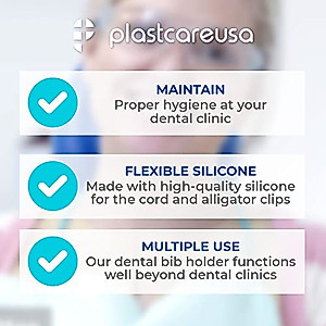 10 Pack Dental Bib Clips - Clamp Holders for Dental Bibs or Napkins - Disposable Silicone Chain and Clip Bib Holder - Blue, Green, Pink, Purple, Orange (2 of Each Color)