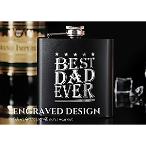 Dad Hip Flask, Flasks for Liquor, Stainless Steel Flask (Black 6oz) Father's Day, Birthday, Christmas, Retirement Gifts for Dad, Best Dad Ever, Onebttl