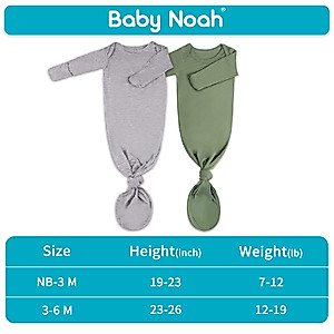 2Pk Newborn Baby Knotted Gown, Super Soft Silky Infant Long Sleeve Sleeper for Baby Sleeping with Hat or Headband (2 Packs)