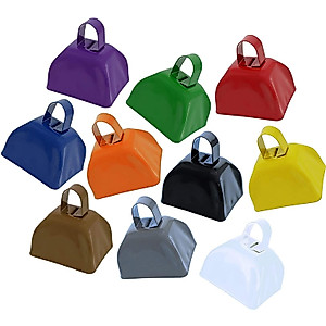 The Dreidel Company Metal Cowbell Noisemaker Cheering Bell, New Years, School Classroom, Wedding Bells & Chimes Percussion Musical Instruments Call Bell Alarm, 3" (Pack of 12) (Orange)