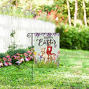 AVOIN colorlife Happy Easter Lamb of God Garden Flag 12x18 Inch Double Sided Outside, Hunt Meadow with Cross Floral Pascha Yard Outdoor Decoration