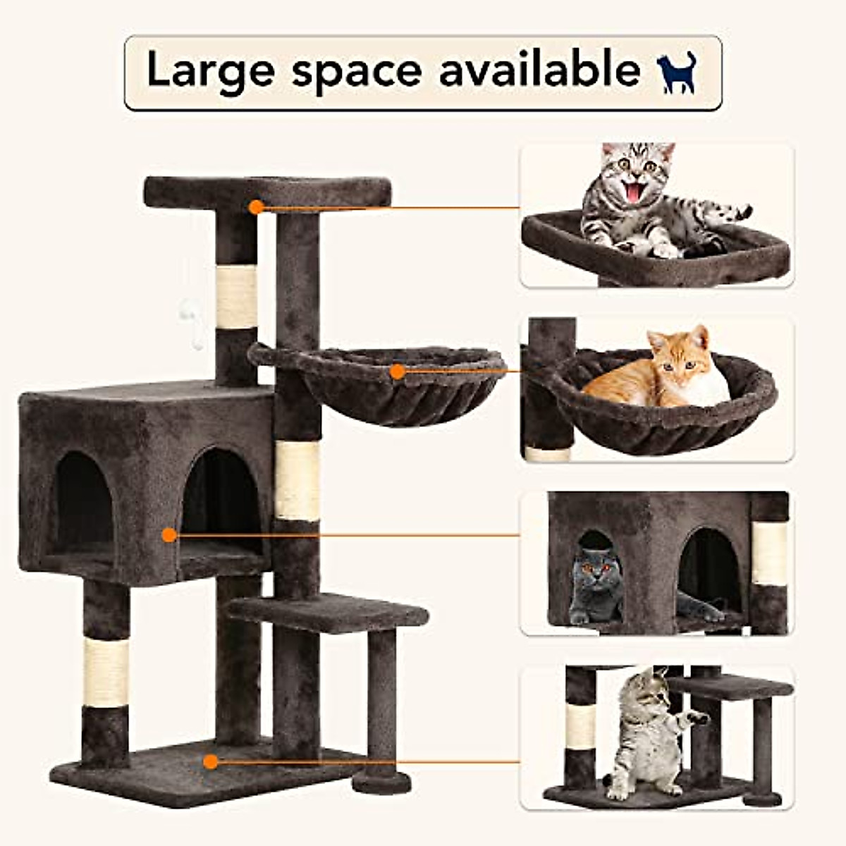 BestPet Cat Tree 36 inch Tall Cat Tower for Indoor Cats with Cat Scratching Post,Cat Condo Furniture Activity Centre with Cat Hammock & Funny Toy,Dark Gray