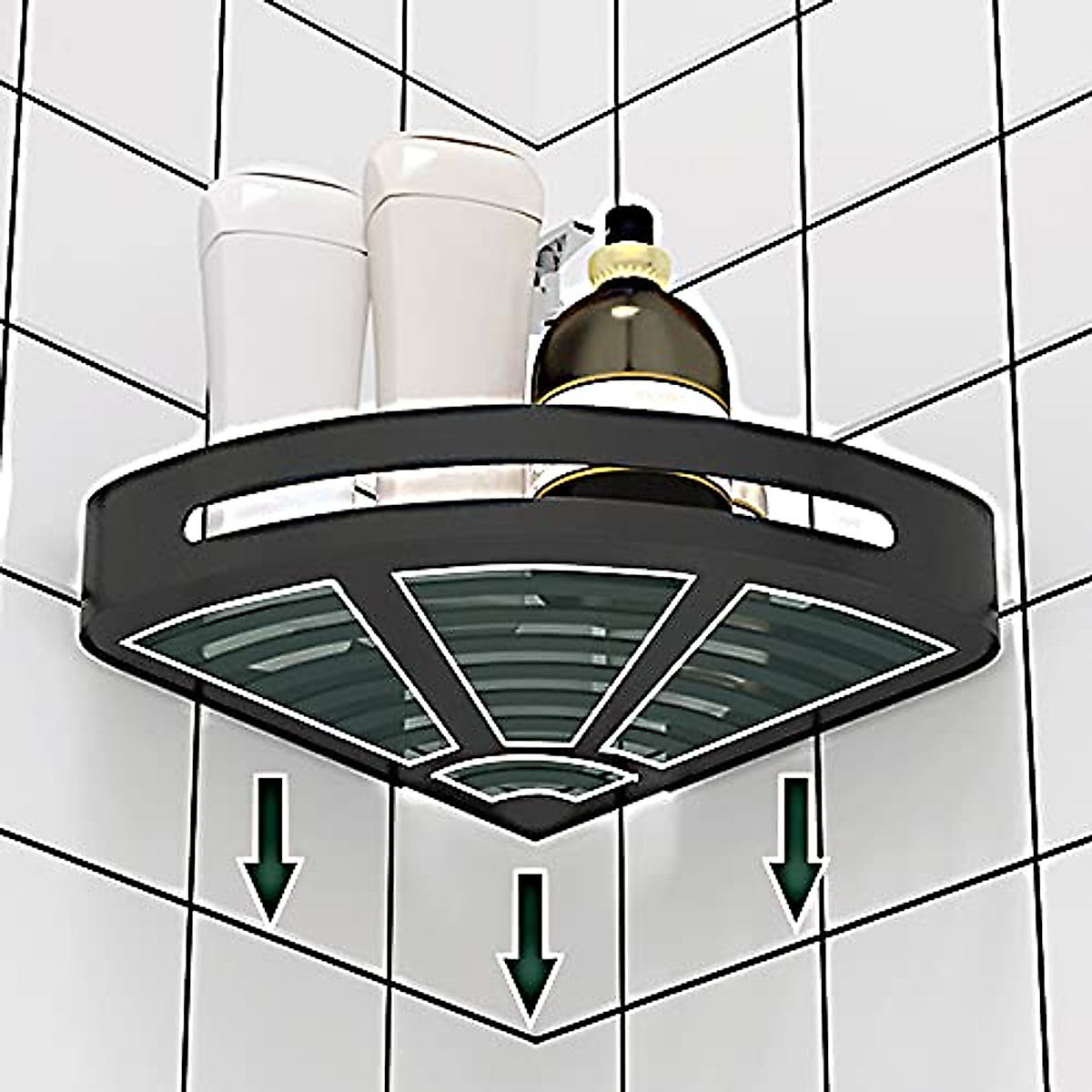 UOIXPUHUO 2pc Shower Shelf,Bathroom Organiser,Corner Shower Caddy,Triangle Storage Basket,Rustproof No Drilling for Bathroom Kitchen (Black)