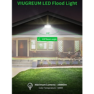 Viugreum 100W LED Flood Light, 8000LM 6000K Daylight White, 500W Halogen Bulb Equivalent, Super Bright Slim Outdoor Work Light IP66 Waterproof Security Light Fixture for Garage, Garden, Lawn, Yard