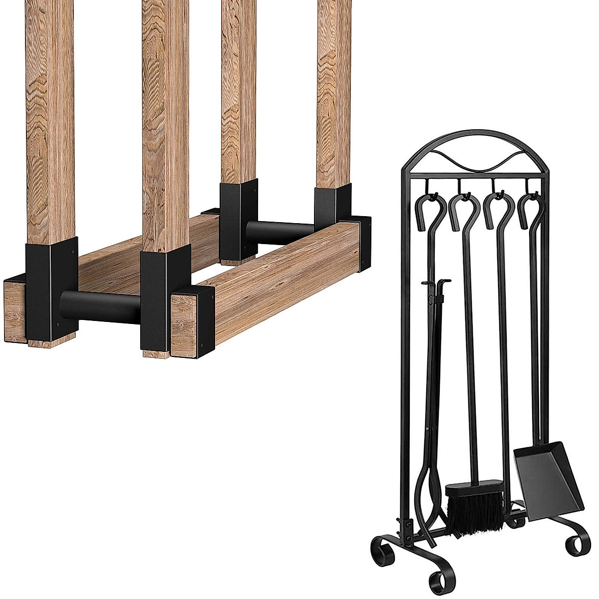 Amagabeli 2Pack Firewood Bracket Rack Outdoor Bundle 5 Pieces Fireplace Tools