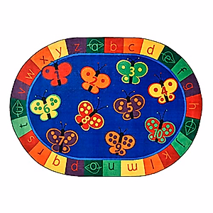 Carpets for Kids 3503 KIDSoft 123 ABC Butterfly Fun Rug 3ft 10ft x 5ft 5ft Oval Blue