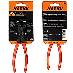 KSEIBI 141150 End Cutting Pliers 7 Inch Grip Handle Black Finish Chrome Vanadium Steel Carpenter Pincer, Nippers Tool, Cat Paw, Nail Remover, Rivet Cutting Pliers, Steel Wire Cutter Construction Tool