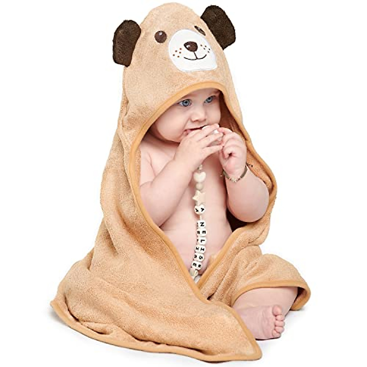 MINIBOO Premium Bamboo Baby Towel with Unique Dog Design – Extra Soft and Absorbent Baby Bath Towel for Newborns, Infants, and Toddlers – Suitable as Baby Gifts