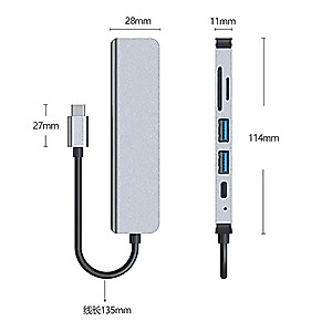 USB C Hub, 6-in-1 Type C Adapter Mini Docking Station with 4K HDMI, 2 USB 3.0 Ports, SD/TF Card Reader, 65W Power Supply Compatible with iPad Pro/MacBook/Type C Devices (USB-C-6 in 1)