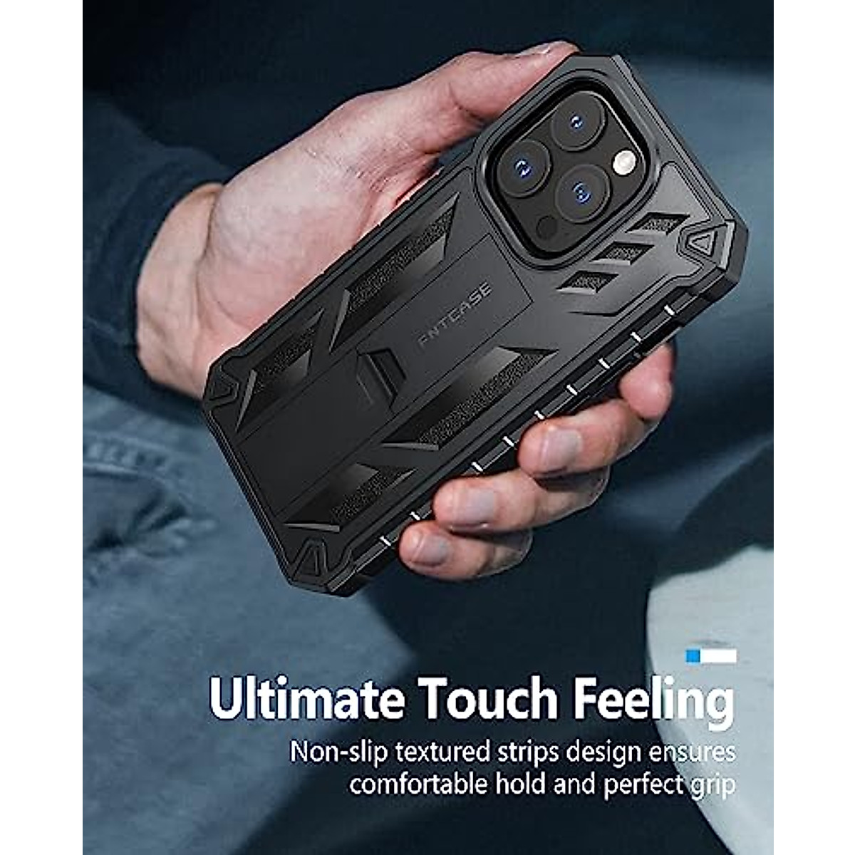 FNTCASE for iPhone 14-Pro Phone Case: for iPhone 13 Pro Cases | Military Grade Drop Proof Protection Mobile Cover with Kickstand | Matte Textured Rugged Shockproof TPU | Protective Sturdy - Black