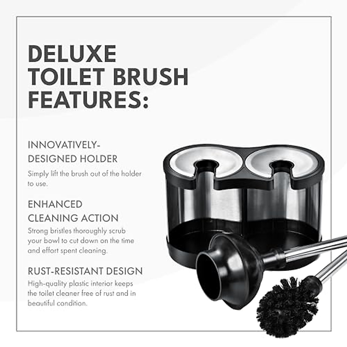 ToiletTree Products Modern Deluxe Freestanding Toilet Brush and Plunger Combo (Stainless Steel, Brush and Plunger Combo Set 4.5” x 9.75” x 18.5")