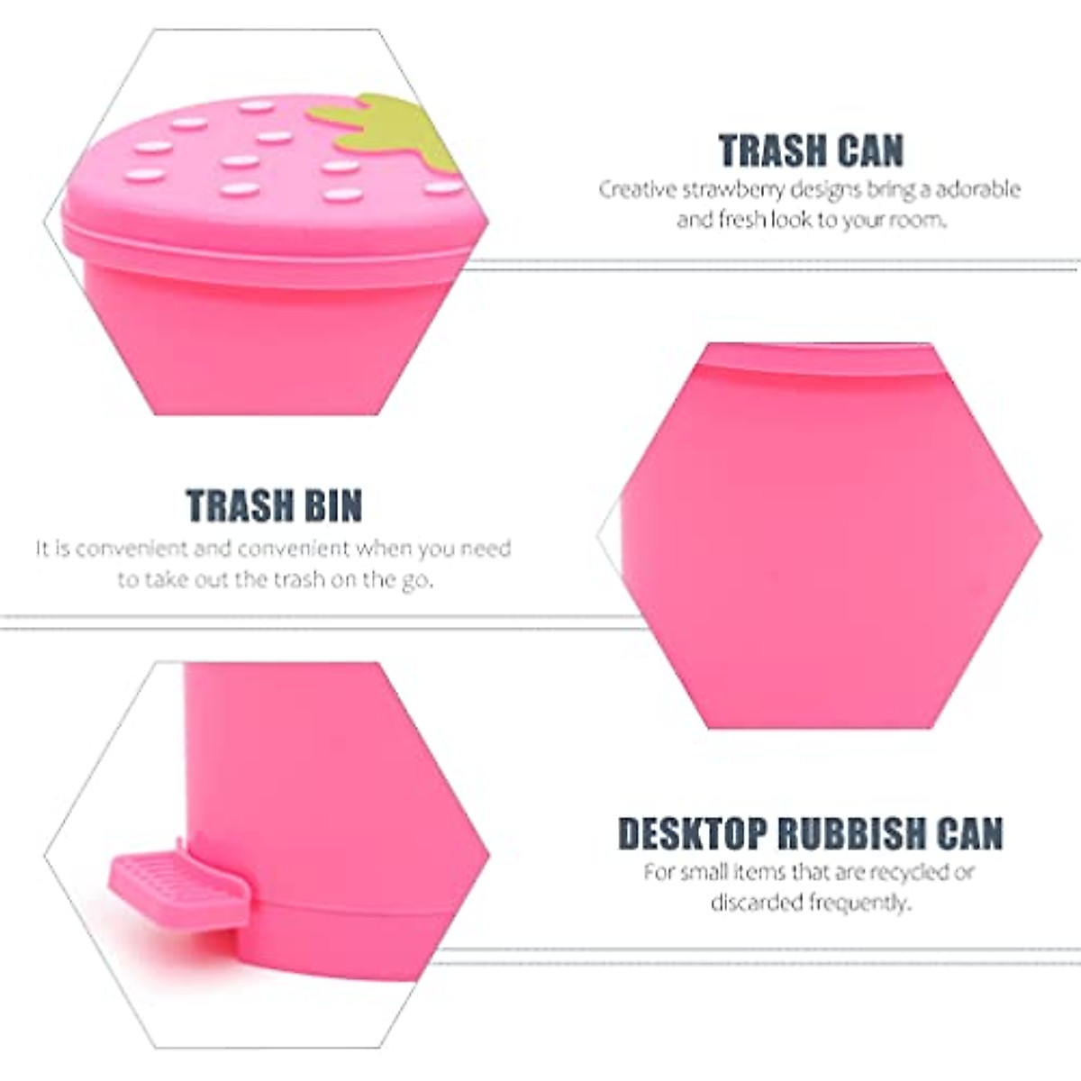 Toddmomy Kawaii Decor Strawberry Trash Can Cute Strawberry Desk Trash Can Small Plastic Kawaii Trash Can Cute Trash Can for Home, Desk, Car, Office, Kitchen (Pink) Pink Room Decor