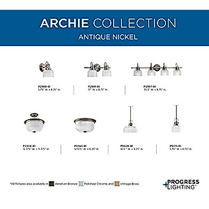 Progress Lighting P5173-81 Archie Collection One-Light Mini-Pendant, 15, 6, Antique Nickel