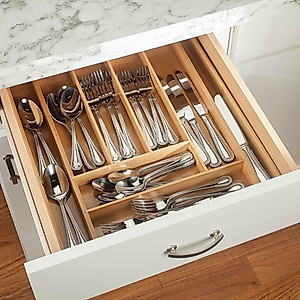 Realm Bamboo Deep Expandable Silverware Organizer | Neatly Stow Cutlery and Utensils in this 6 to 8 Compartment Flatware Tray | Designed For Better Kitchen Drawer Organization | Natural Color Holder