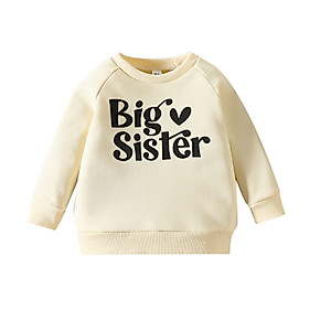 vchoohce Baby Girl Sister Matching Outfit Long Sleeve Letter Print Crewneck Sweatshirt Pullover Sweater Fall Winter Clothes (Big Sister-Yellow,3-4T)
