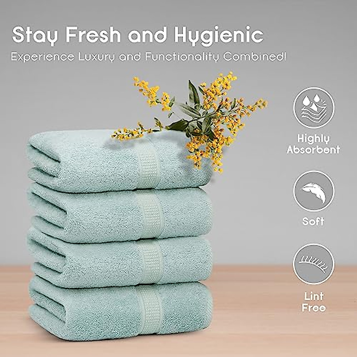 Ariv Towels 4-Piece Large Premium Bath Towels Set-Suitable for Sensitive Skin & Daily Use-Soft, Quick Drying & Highly Absorbent Towels for Bathroom, Gym, Hotel & Spa- 30" X 52"- Duck Egg