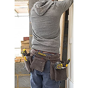STANLEY Leather Tool Belt Pouch Apron, Multi-Pockets Storage Organiser, Hammer Loop, STST1-80113