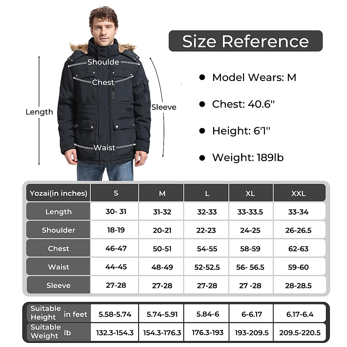 Men Winter Coats, Waterproof Ski Snow Jackets Mountain Hiking Windbreaker Parka Black Medium