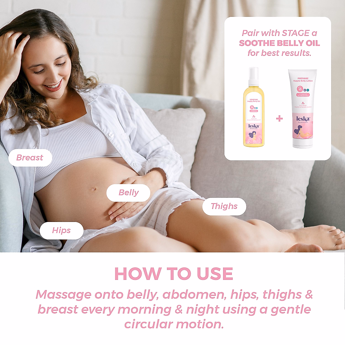 Leska Maternity Hydrating Lotion | STAGE A: PREPARE Supple Belly Lotion (Pregnancy Months 1-5) | Part of a Complete 3 Stage Pregnancy Skin Care System | New Mom Gifts (4oz)